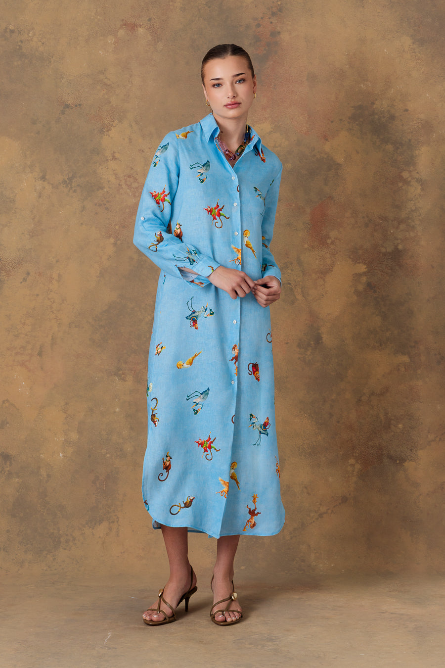 Women's dress linen panteon light blue