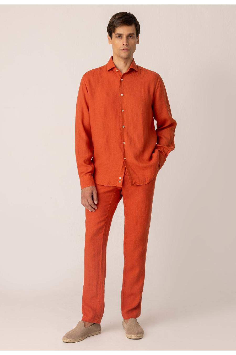 men’s linen shirt brick basic