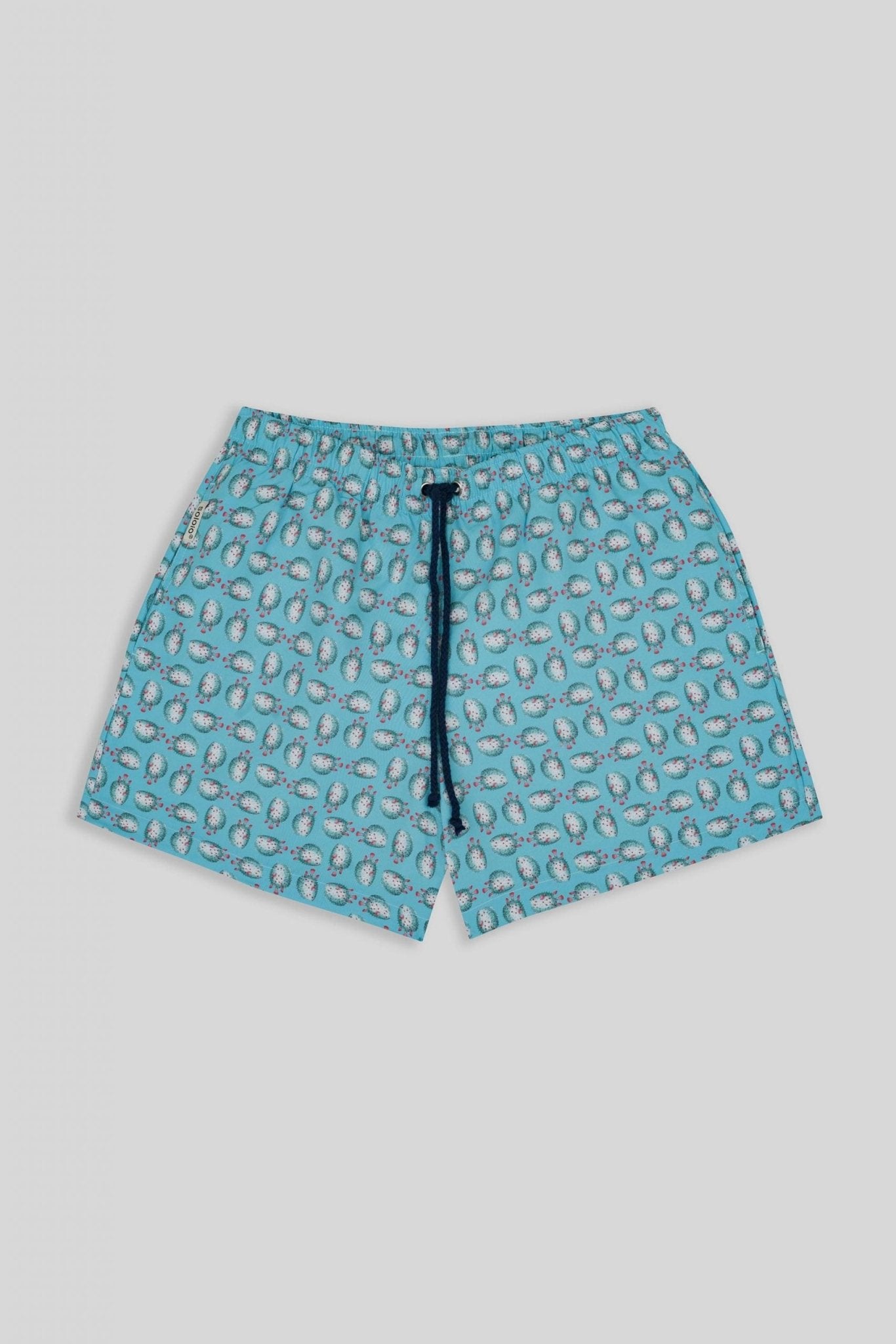 men’s swim trunk turquoise puffer fish